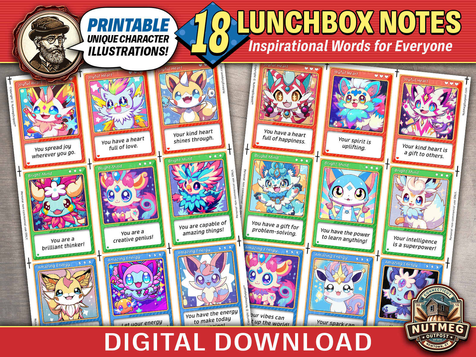 Printable Lunchbox Notes - Cute Anime Animals | Fun Fantasy Creatures ...