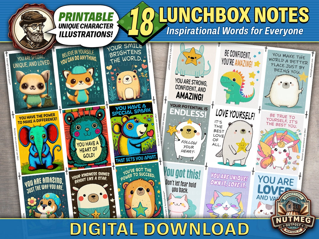Printable Lunchbox Notes - Cute Animals | Fun Fantasy Creatures ...