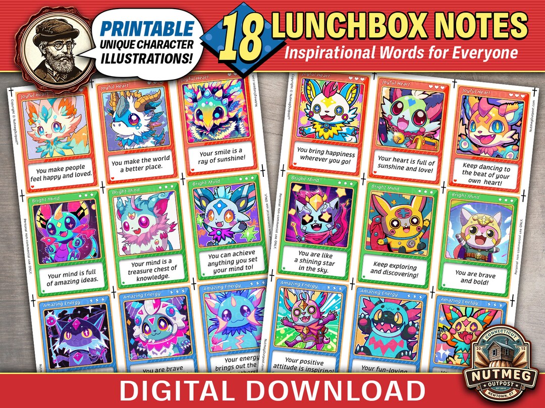 Printable Lunchbox Notes - Cute Anime Animals | Fun Fantasy Creatures ...