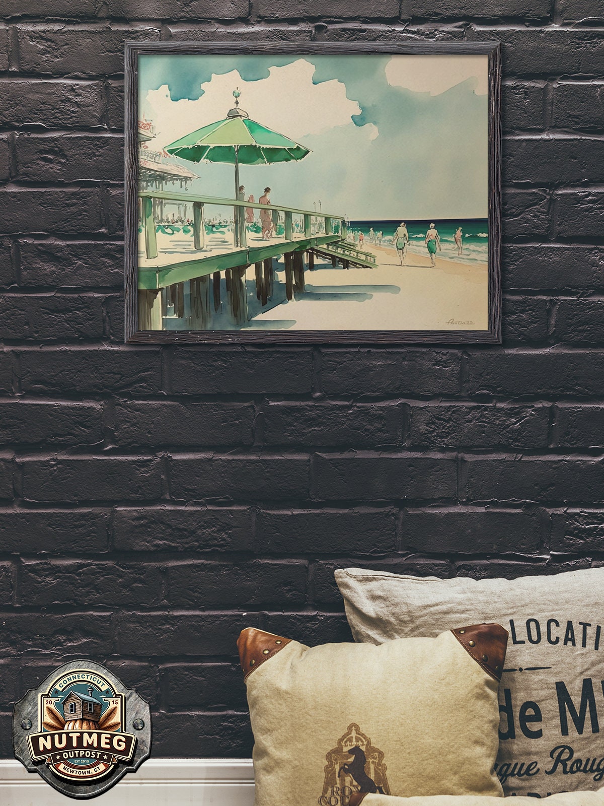 Printable Art Ocean Beach Boardwalk Rustic Americana Landscape Painting ...