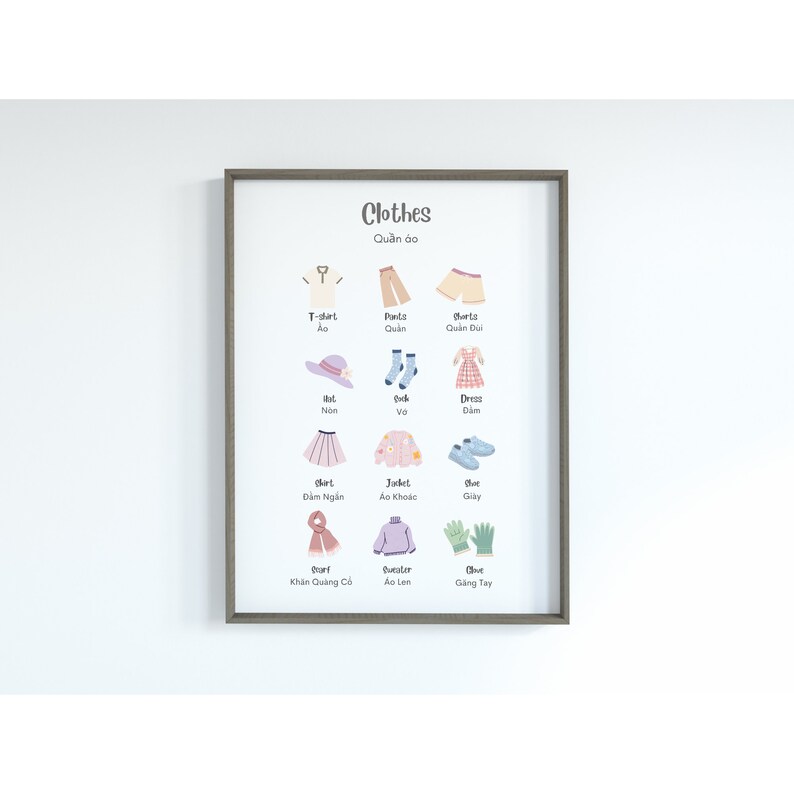 Printable Bilingual Vietnamese Educational Posters, Clothing Category ...