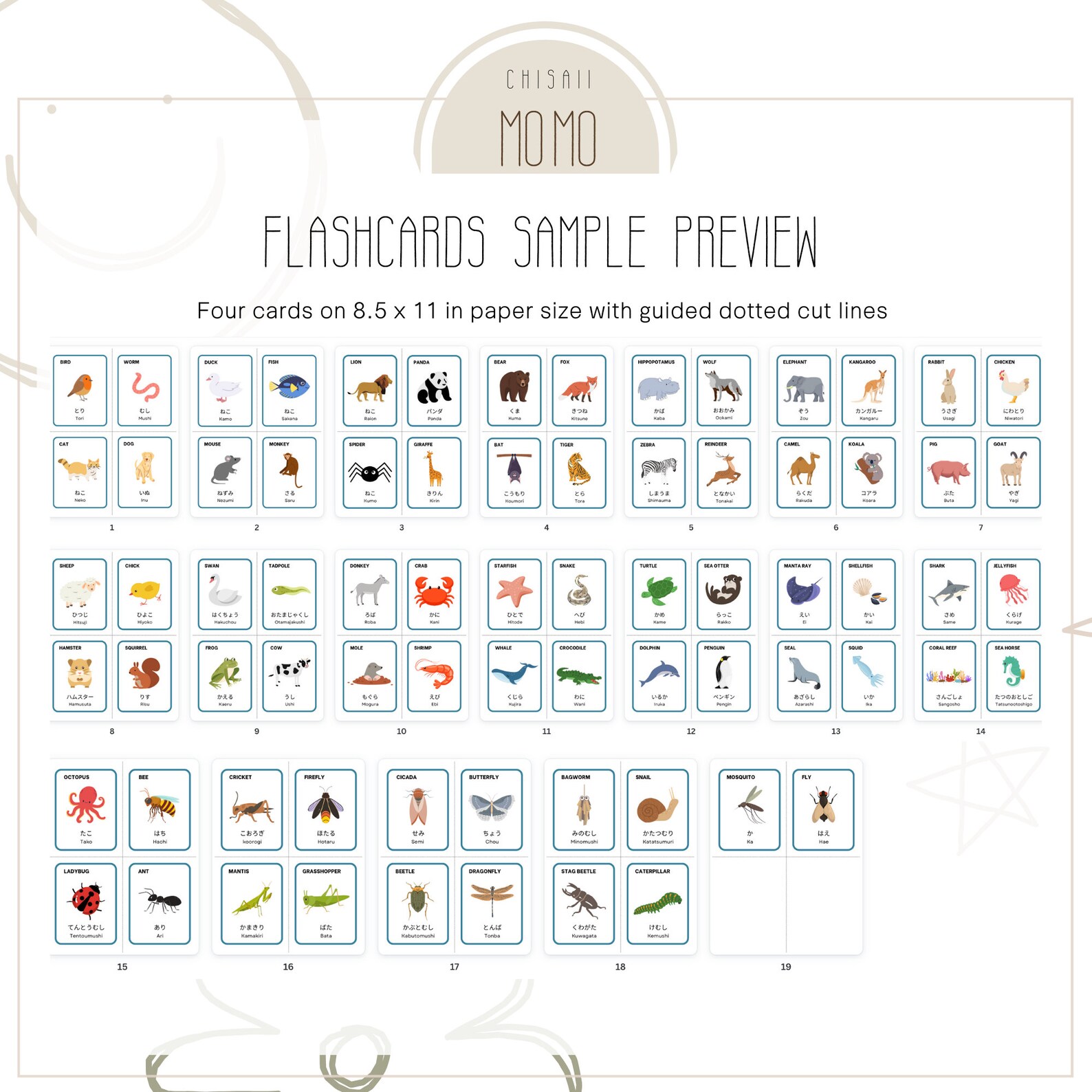 Printable Japanese Animal Flashcards Set, Montessori Inspired Design ...