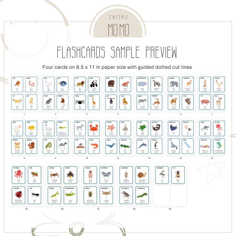 Printable Japanese Animal Flashcards Set, Montessori Inspired Design ...