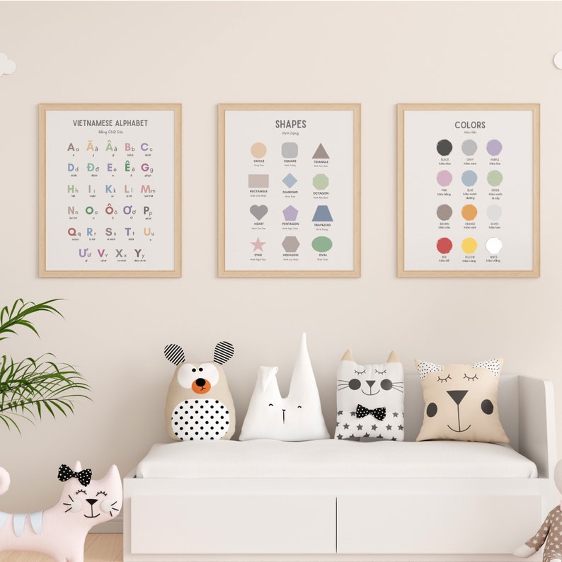 3 Printable Bilingual Vietnamese Educational Poster, Alphabets/colors ...