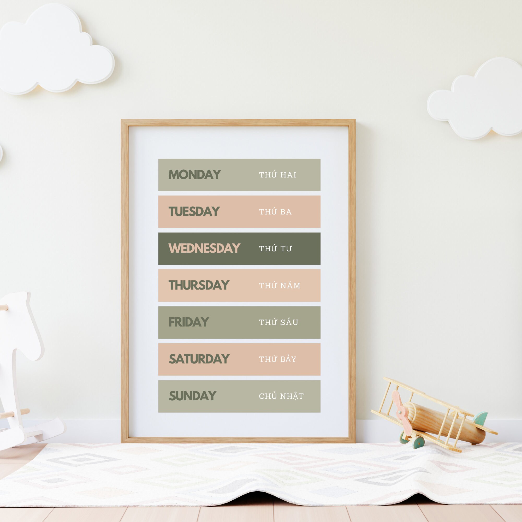 Days of the Week Printable Bilingual Vietnamese Poster, Montessori ...