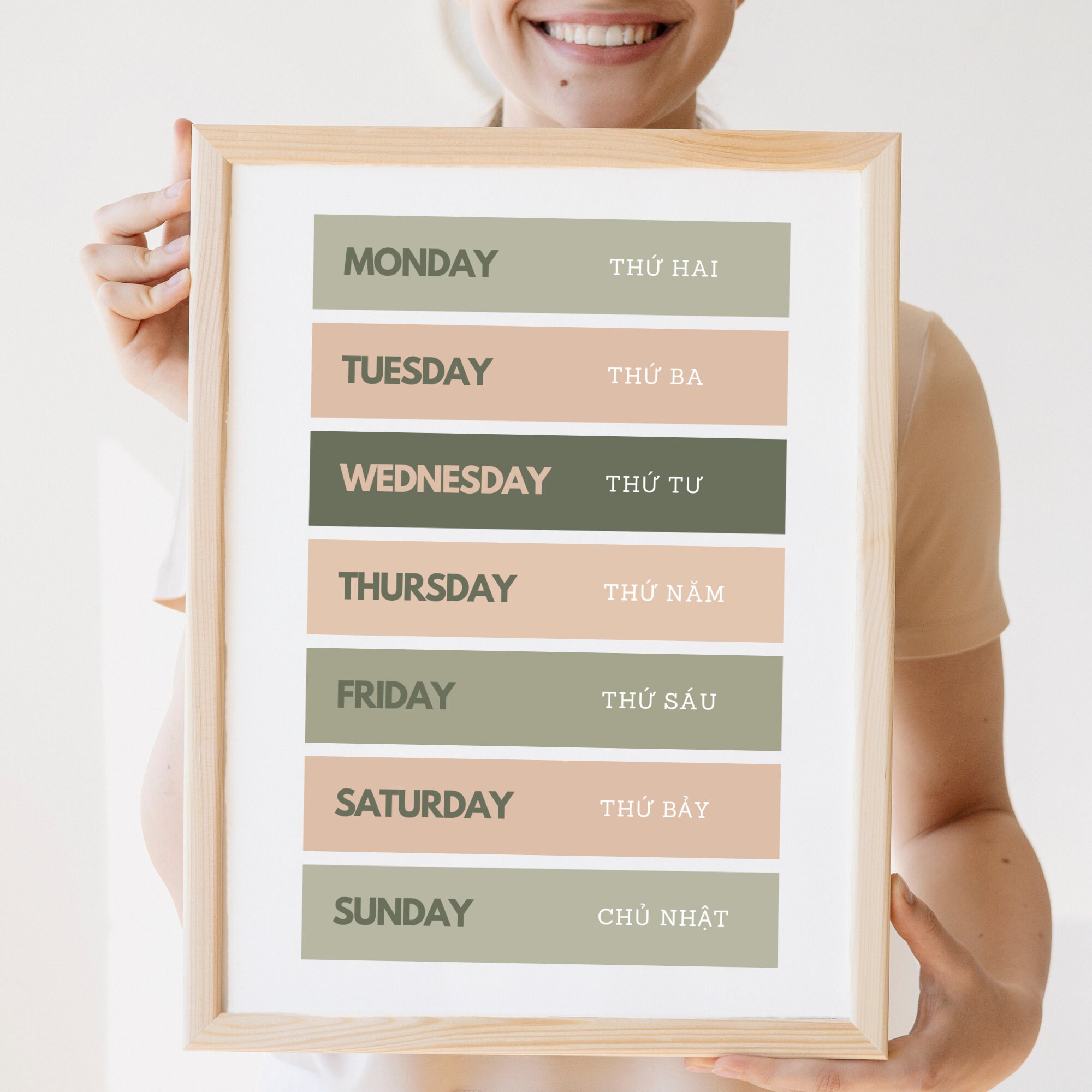 Days of the Week Printable Bilingual Vietnamese Poster, Montessori ...