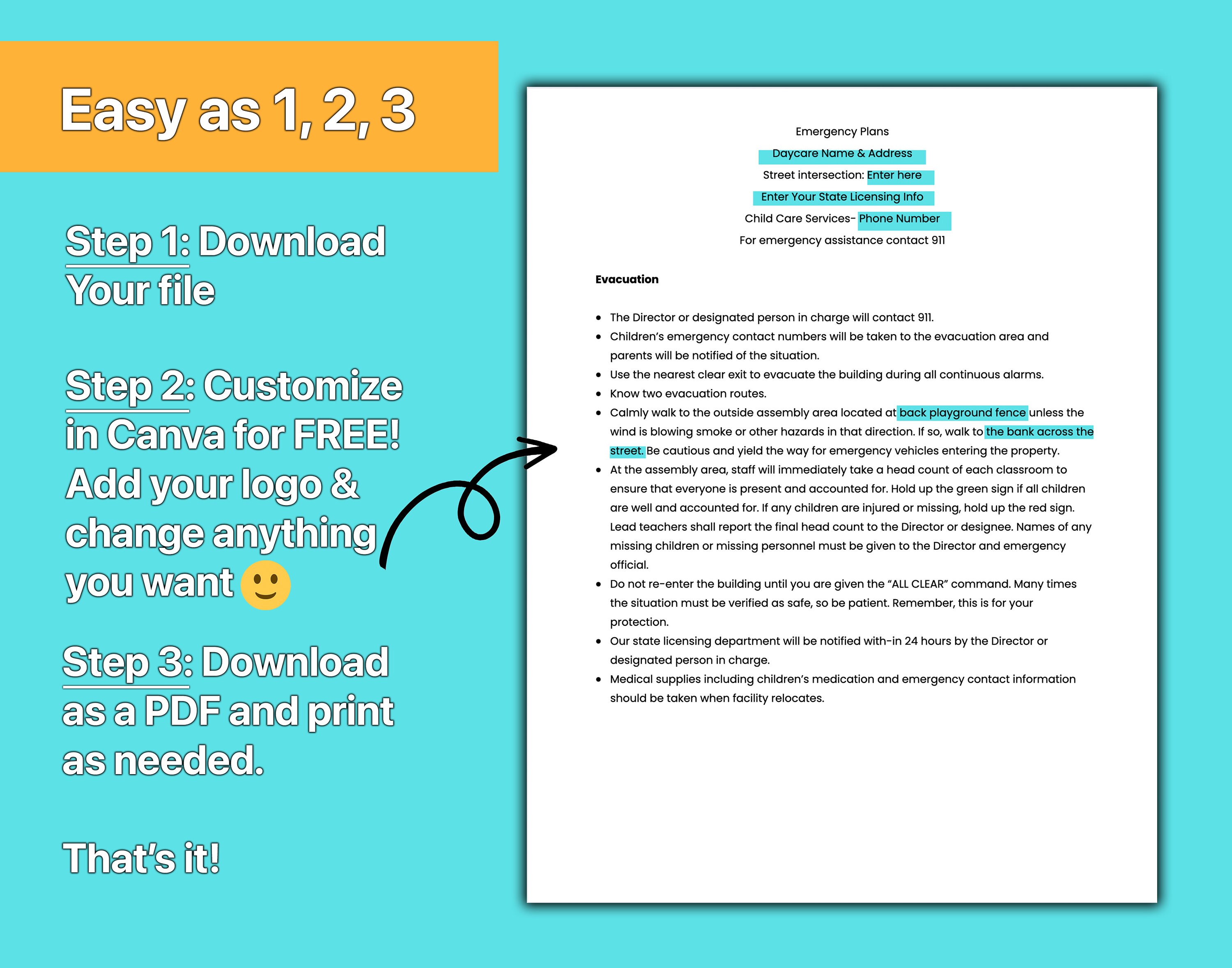 Daycare Emergency Plans, Customizable With Canva, Perfect for Daycare ...