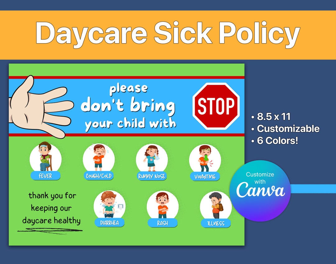 Cute Daycare Sick Policy Poster Set for Childcare Professionals ...