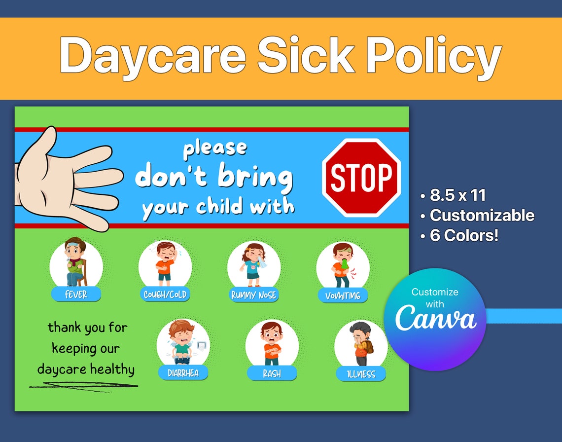 Cute Daycare Sick Policy Poster Set for Childcare - Etsy