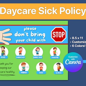 Cute Daycare Sick Policy Poster Set for Childcare Professionals ...