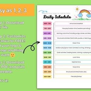 Daily Daycare Schedule, Fully Customizable With Canva - Etsy