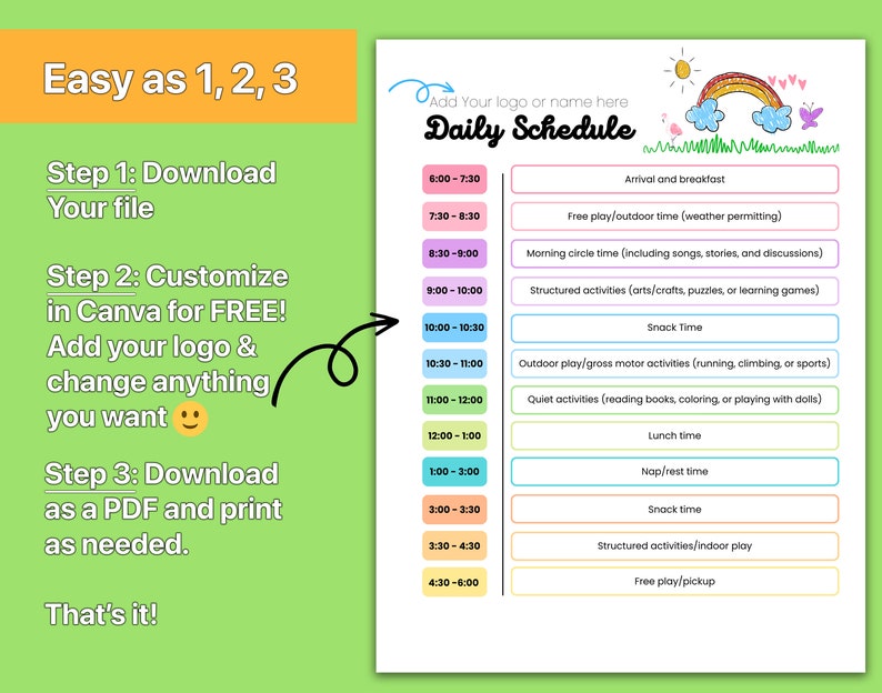 Daily Daycare Schedule, Fully Customizable With Canva - Etsy