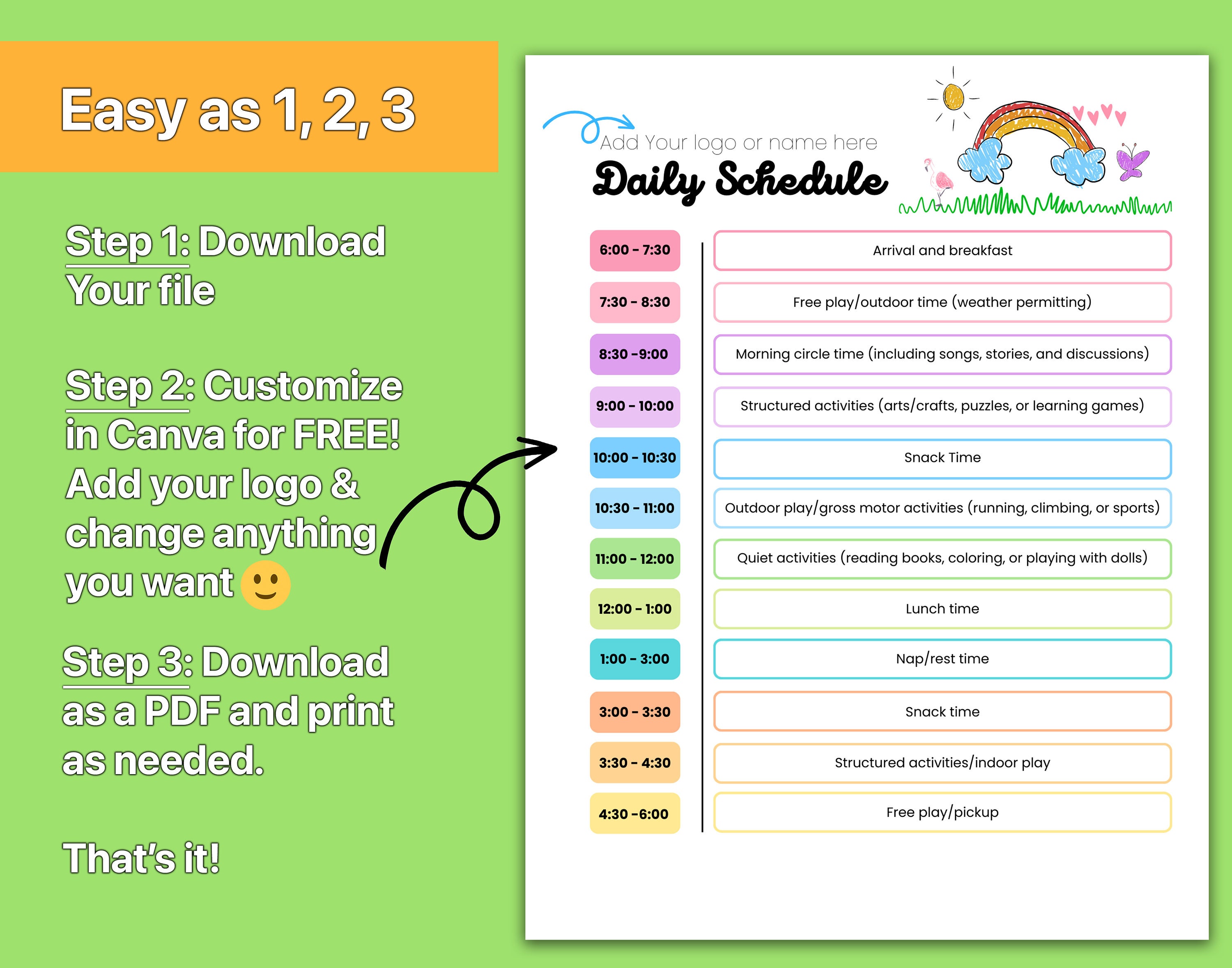 Daily Daycare Schedule, Fully Customizable With Canva - Etsy