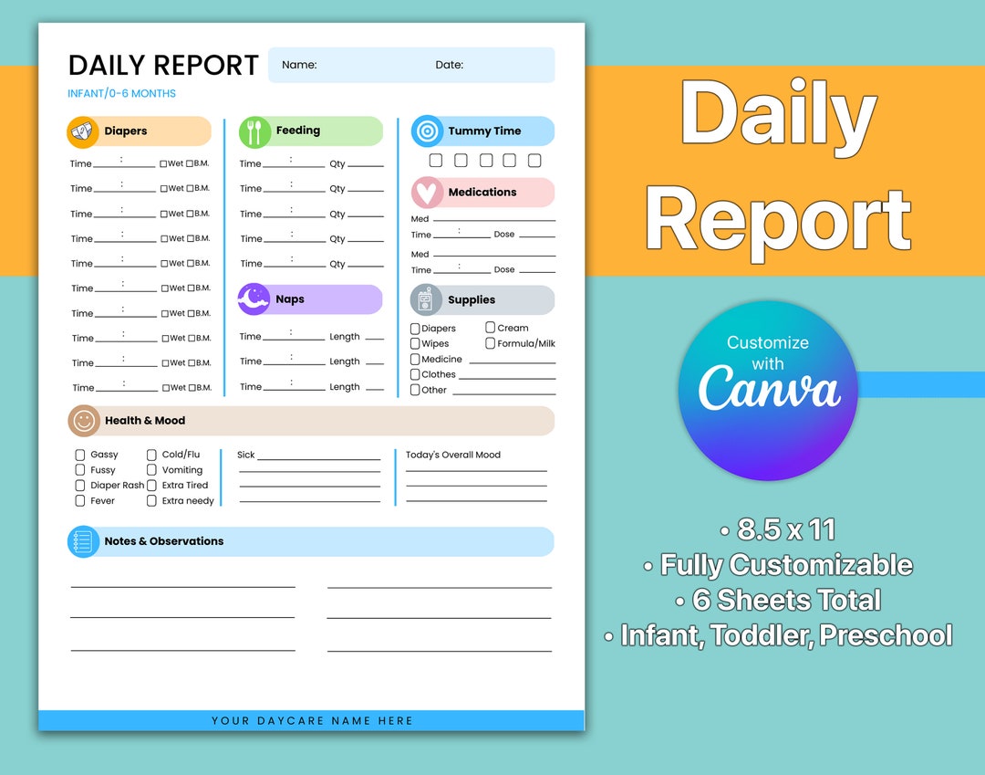 Daily Report Forms for Daycare, Teachers, Childcare Professionals and ...