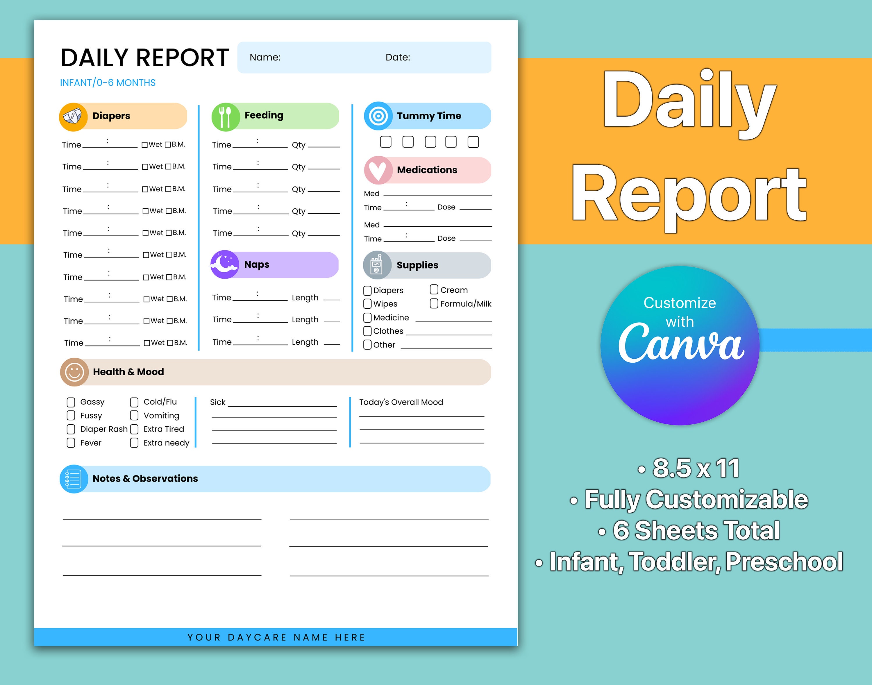 Daily Report Forms for Daycare, Teachers, Childcare Professionals and ...