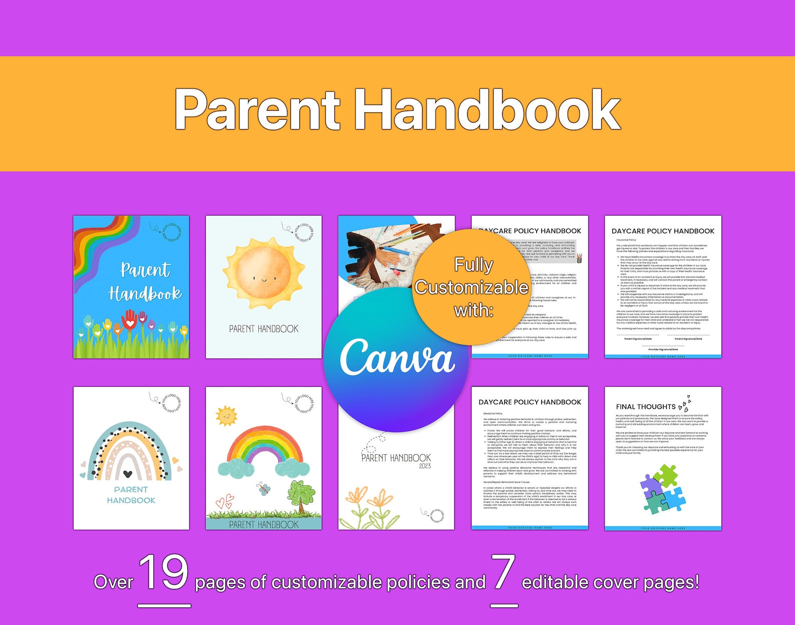 Daycare Parent Handbook: Policies and Procedures, Childcare, Preschools ...