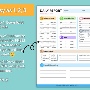 Daily Report Forms for Daycare, Teachers, Childcare Professionals and ...