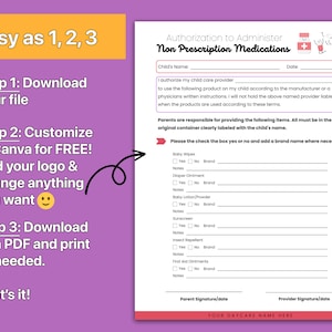Daycare Medication Forms: Medication Authorization Form, Medication Log ...
