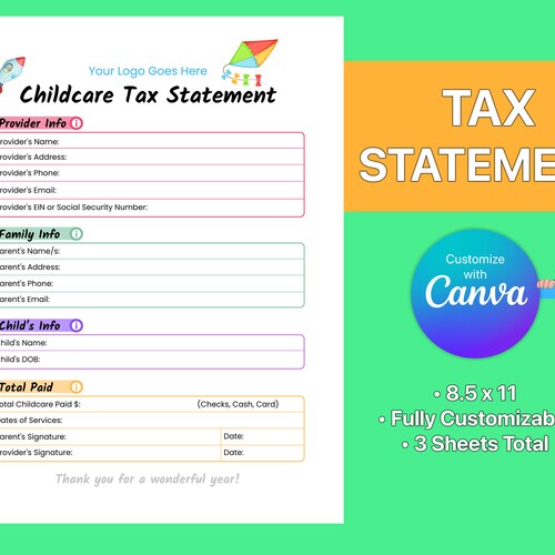 Fun TAX STATEMENT for Childcare Daycare Tuition Preschools - Etsy