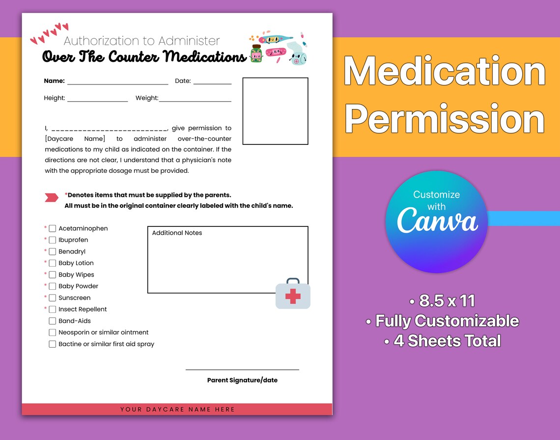 Daycare Medication Forms: Medication Authorization Form, Medication Log ...
