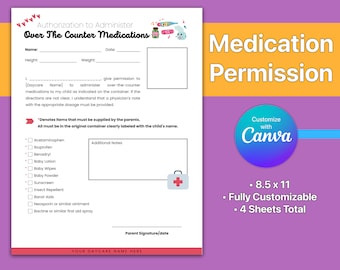 Daycare Medication Forms: Medication Authorization Form, Medication Log ...