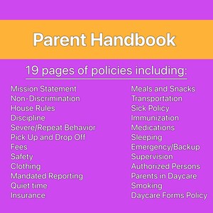 Daycare Parent Handbook: Policies and Procedures, Childcare, Preschools ...