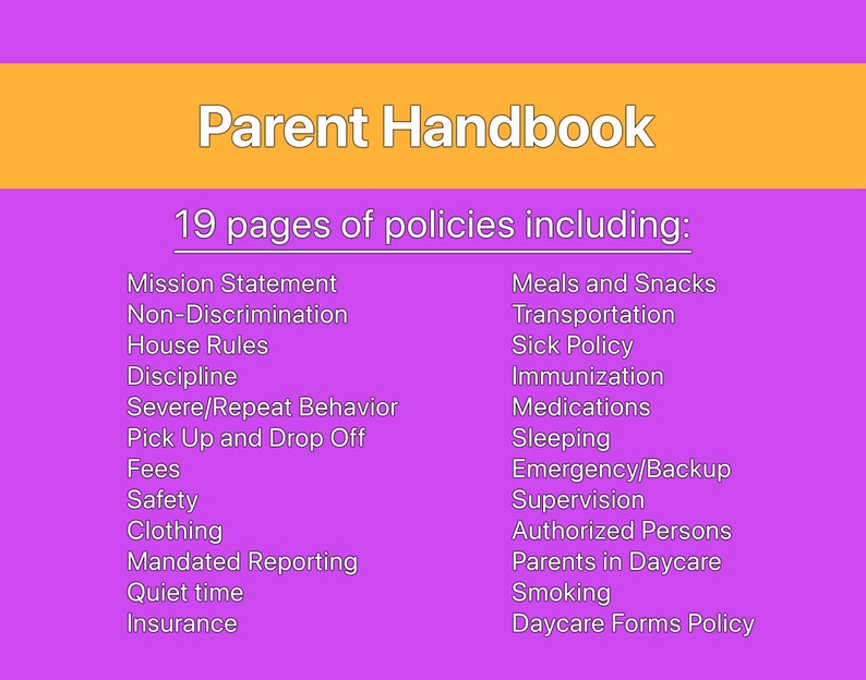 Daycare Parent Handbook: Policies and Procedures, Childcare, Preschools ...