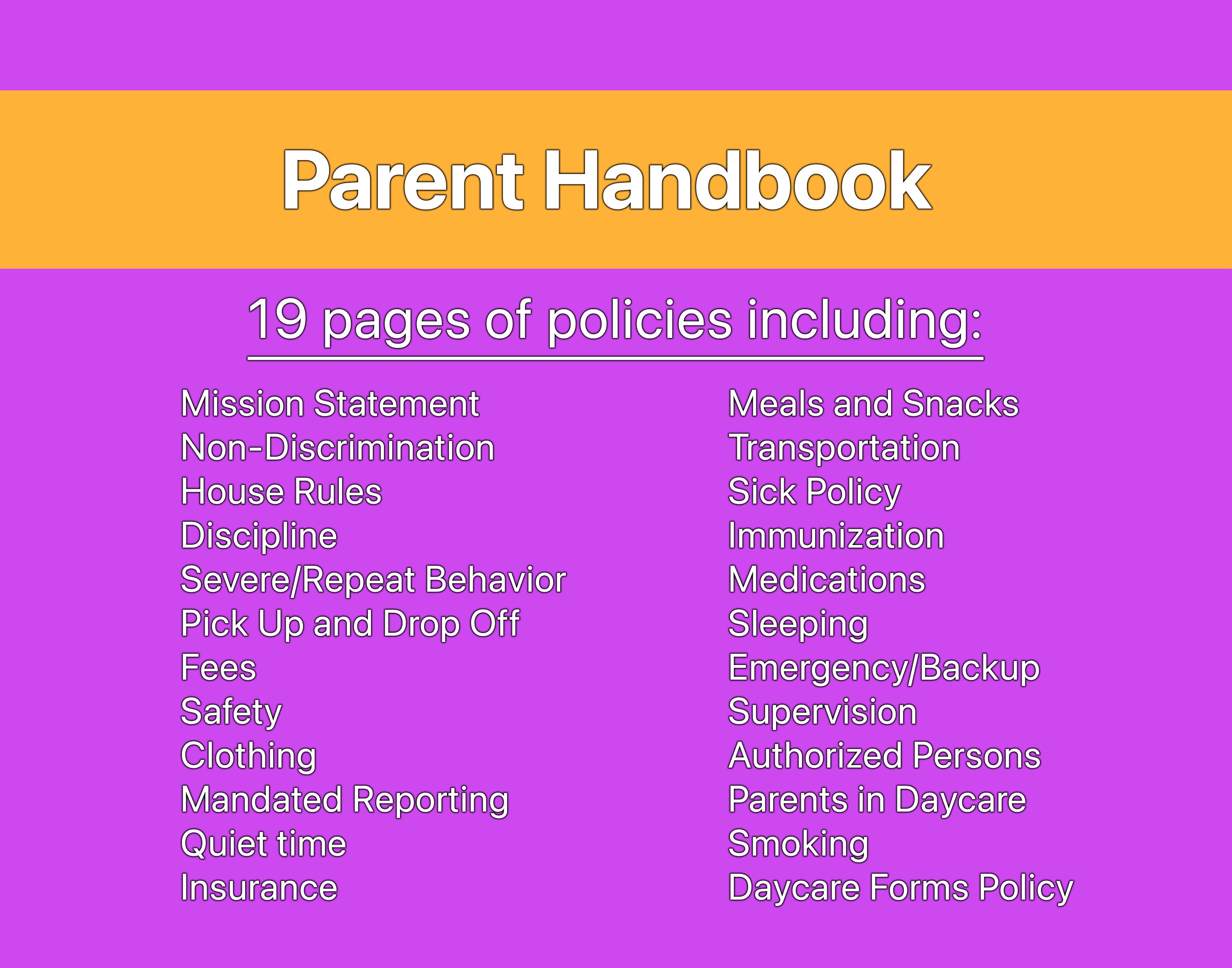 Daycare Parent Handbook: Policies and Procedures, Childcare, Preschools ...