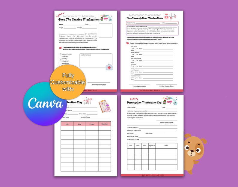 Daycare Medication Forms: Medication Authorization Form, Medication Log ...