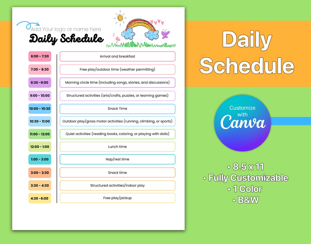 Daily Daycare Schedule, Fully Customizable With Canva - Etsy