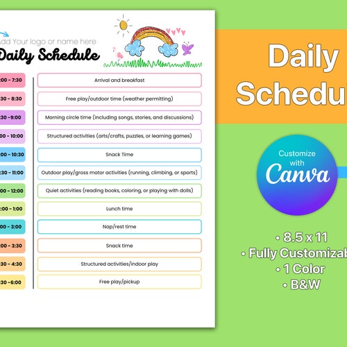 Daily Daycare Schedule Fully Customizable With Canva - Etsy