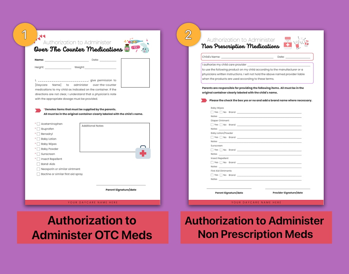 Daycare Medication Forms: Medication Authorization Form, Medication Log ...