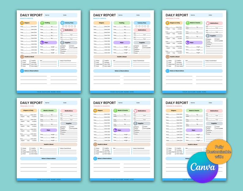 Daily Report Forms for Daycare, Teachers, Childcare Professionals and ...
