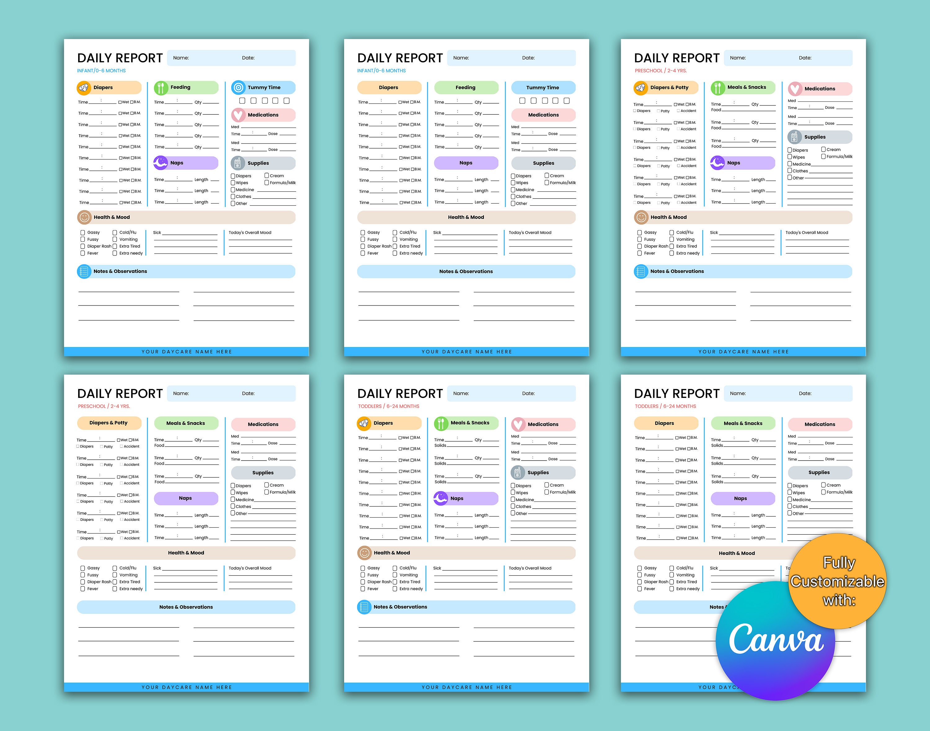 Daily Report Forms for Daycare, Teachers, Childcare Professionals and ...