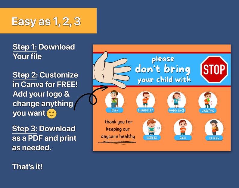 Cute Daycare Sick Policy Poster Set for Childcare Professionals ...