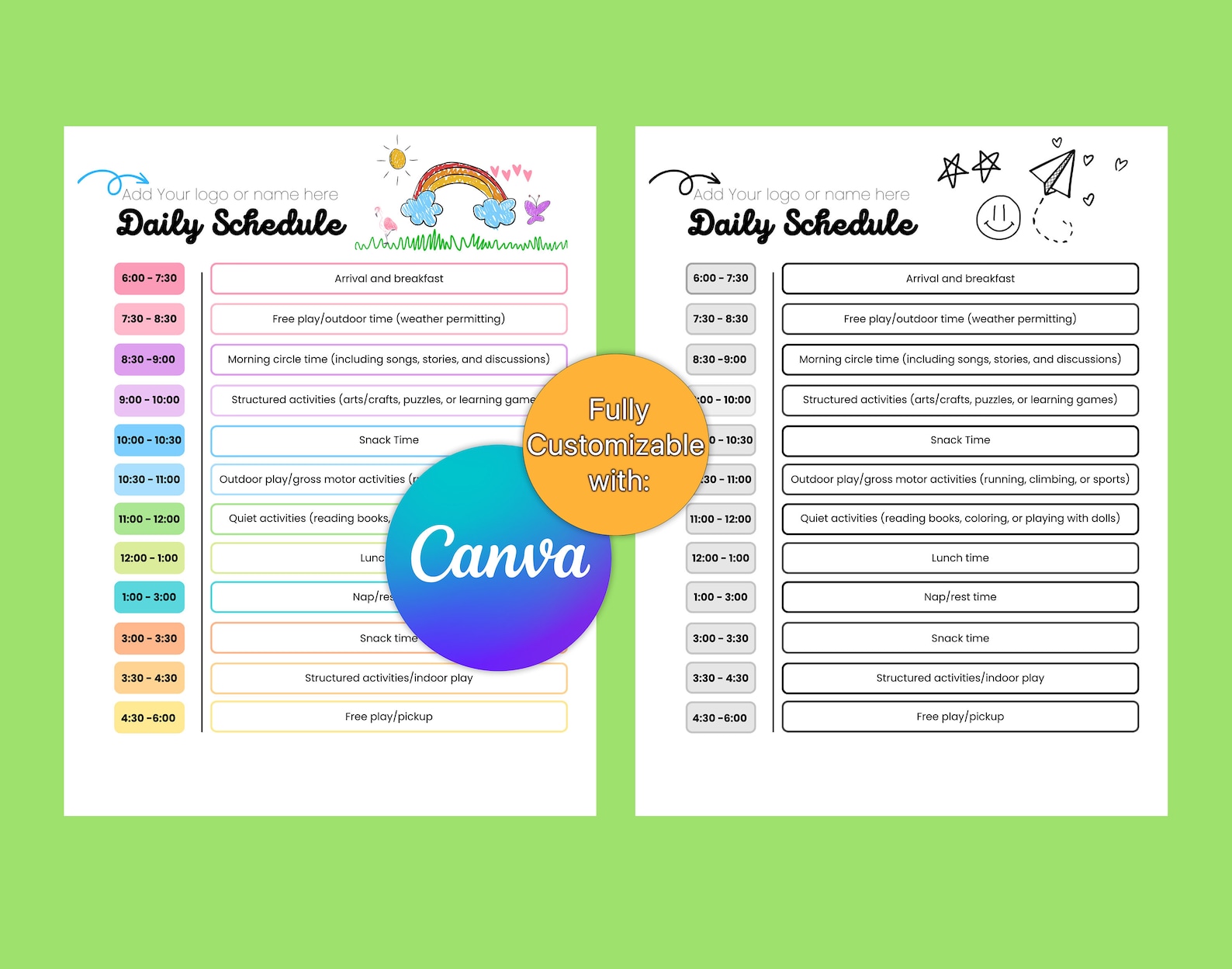 Daily Daycare Schedule, Fully Customizable With Canva - Etsy