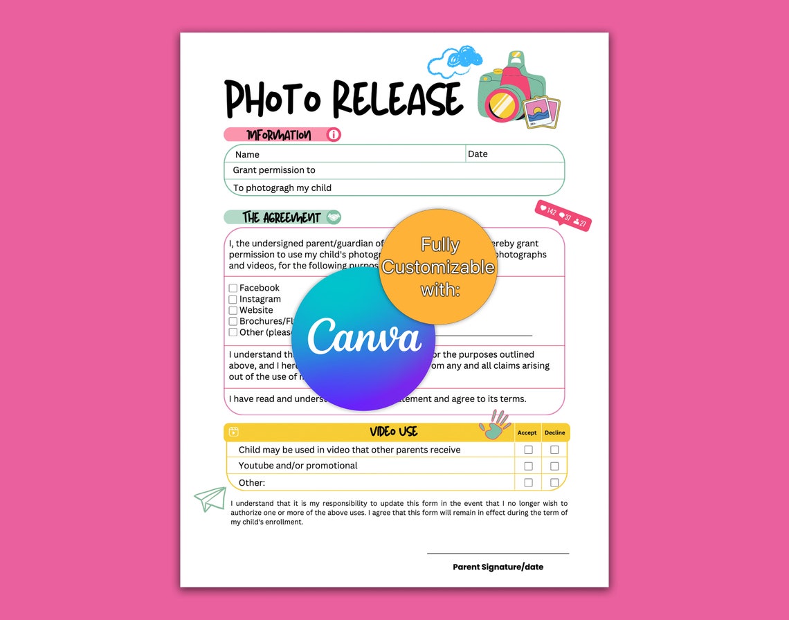 Photo Release Form for Daycare, Preschool, and More - Etsy