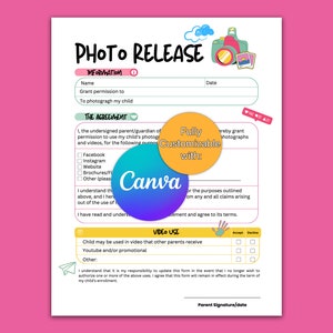 Photo Release Form for Daycare, Preschool, and More - Etsy