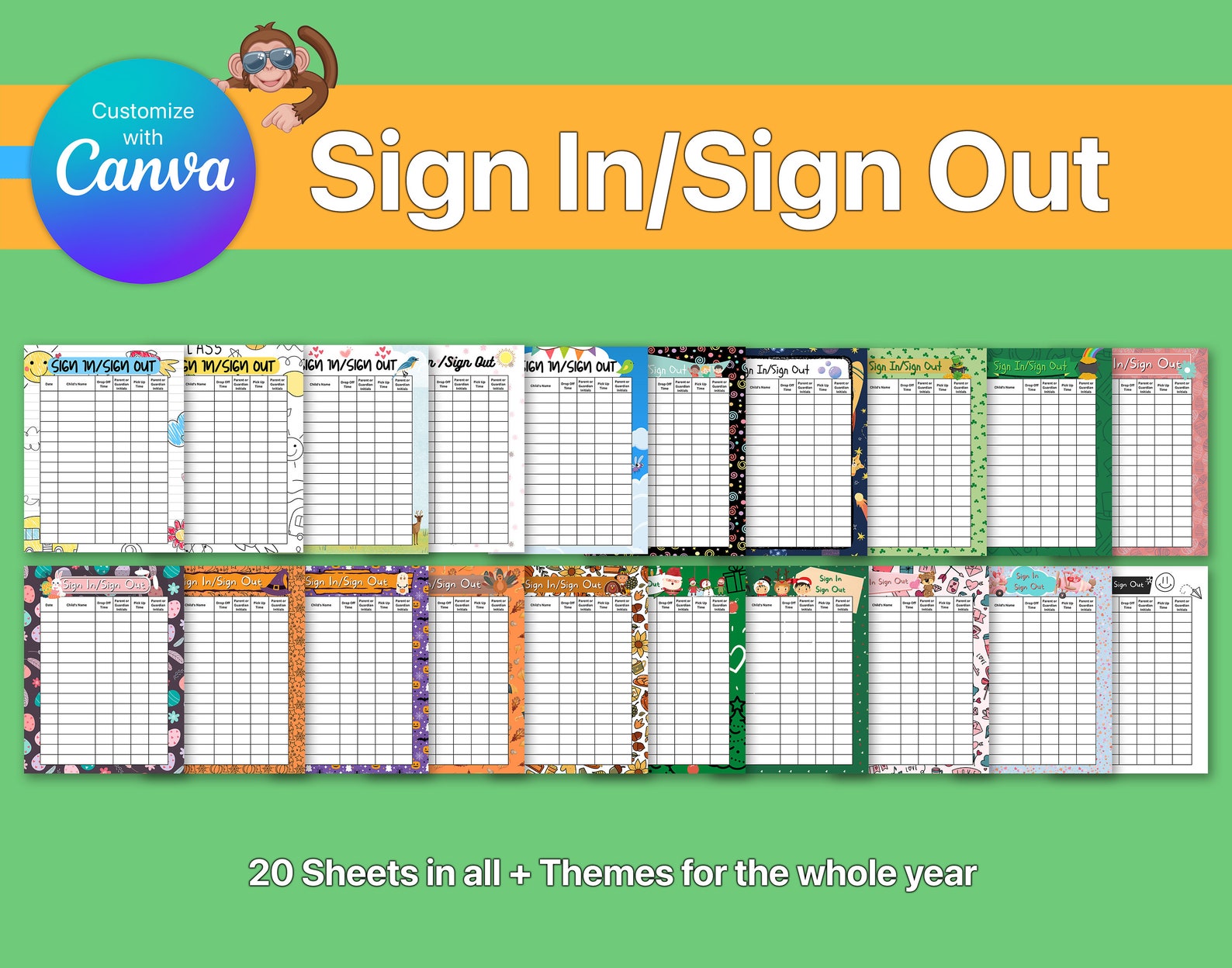 Cute Sign in and Out Forms for Daycare and Childcare Professionals - Etsy