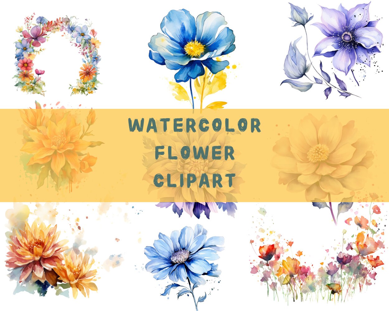 Watercolor Flowers Clip Art Summer Floral Clip Art PNG - Etsy