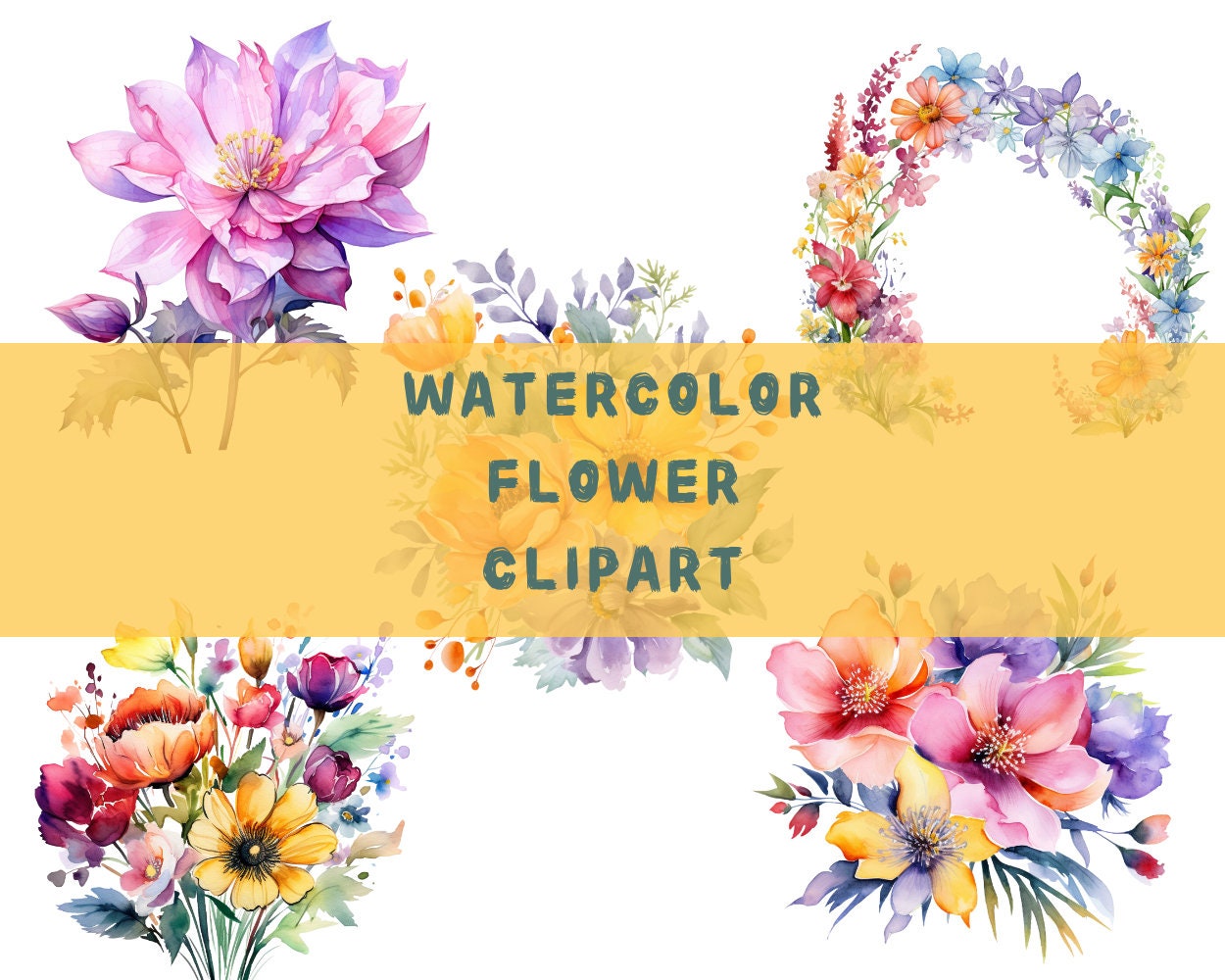 Watercolor Flowers Clip Art Summer Floral Clip Art PNG - Etsy