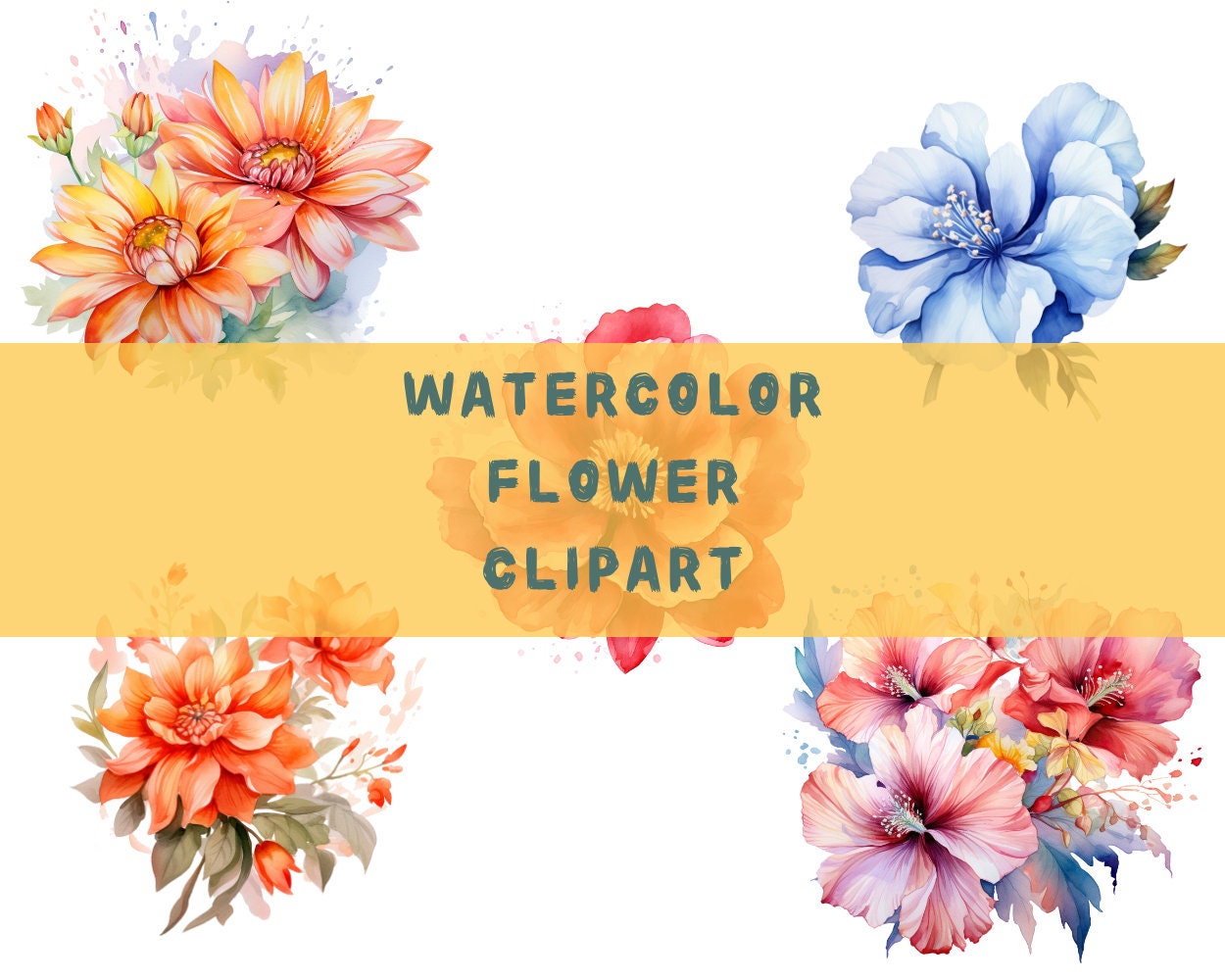 Watercolor Flowers Clip Art Summer Floral Clip Art PNG - Etsy