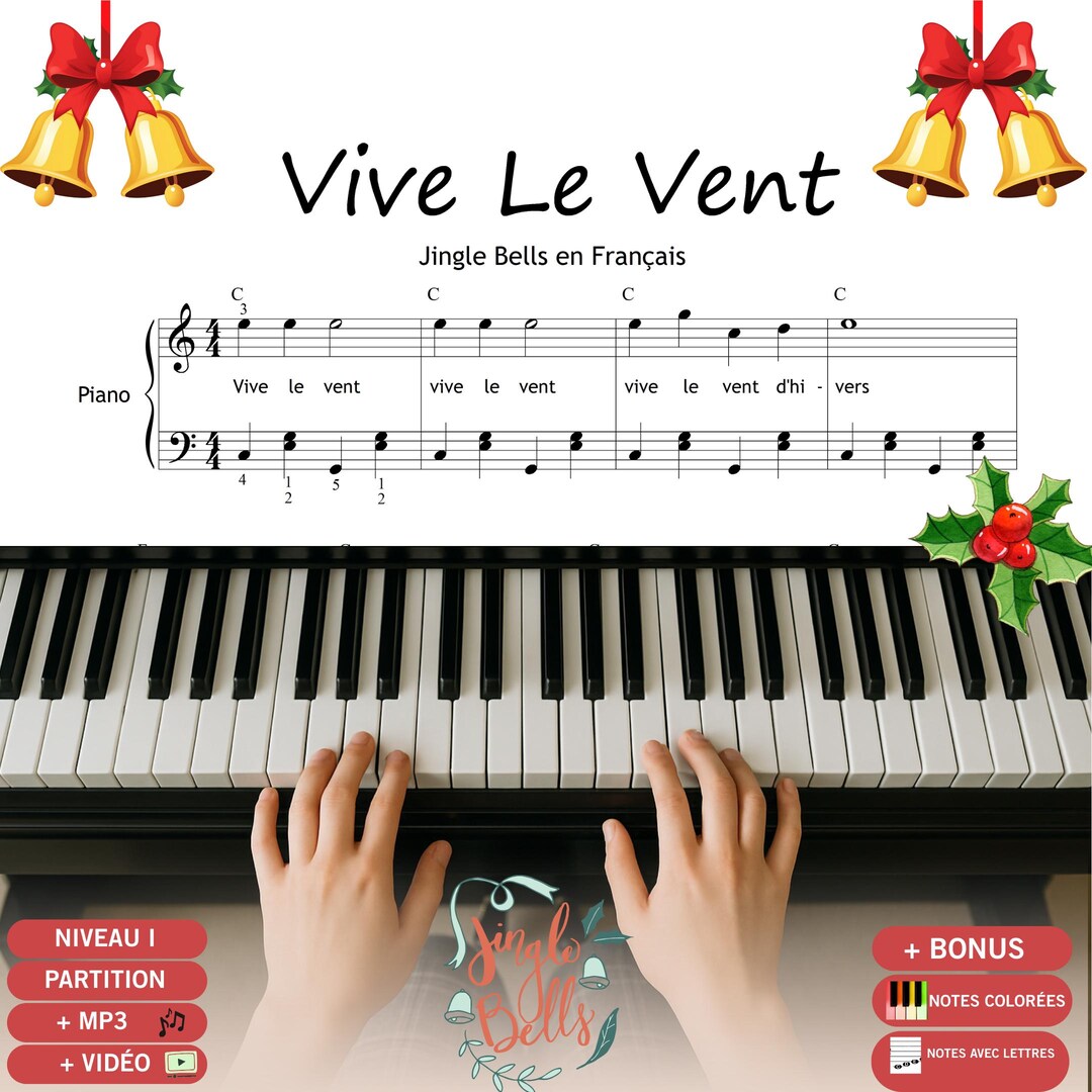 Vive Le Vent Jingle Bells in French | Grade 1 Easy Piano Sheet Music ...