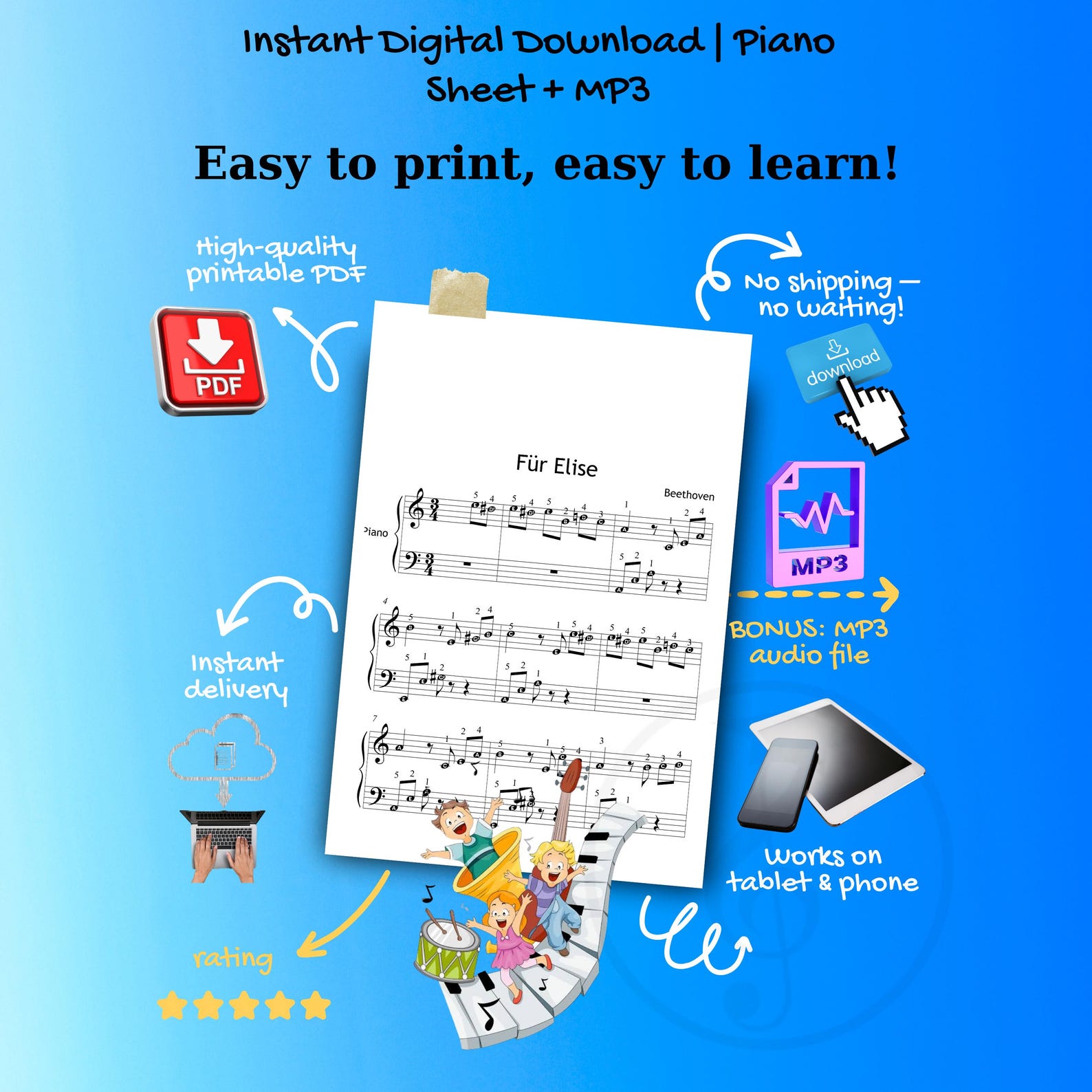 Für Elise Simplified - Easy Piano Sheet for Beginners by Beethoven ...