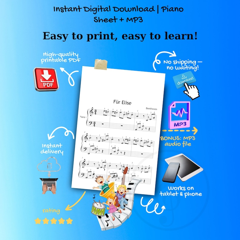 Für Elise Simplified - Easy Piano Sheet for Beginners by Beethoven ...