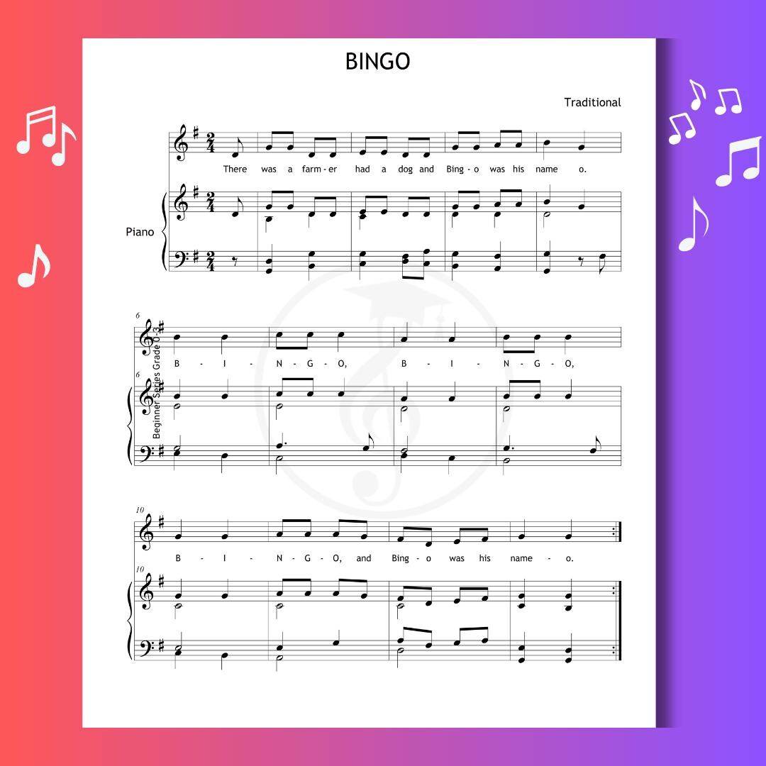 Bingo - Traditional American Children's Song for Piano, Voice ...