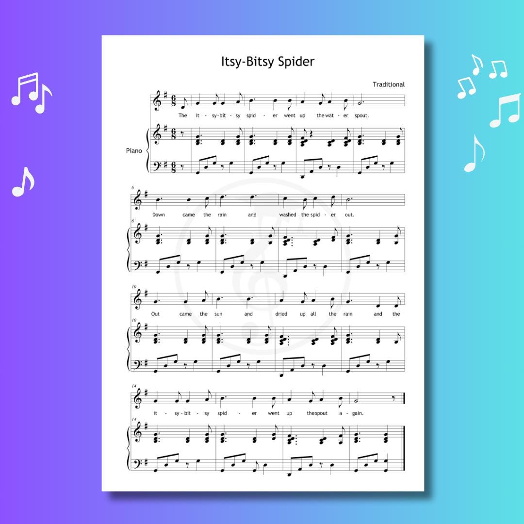 Itsy Bitsy Spider Sheet Music Bundle | Piano, Voice and Instruments ...