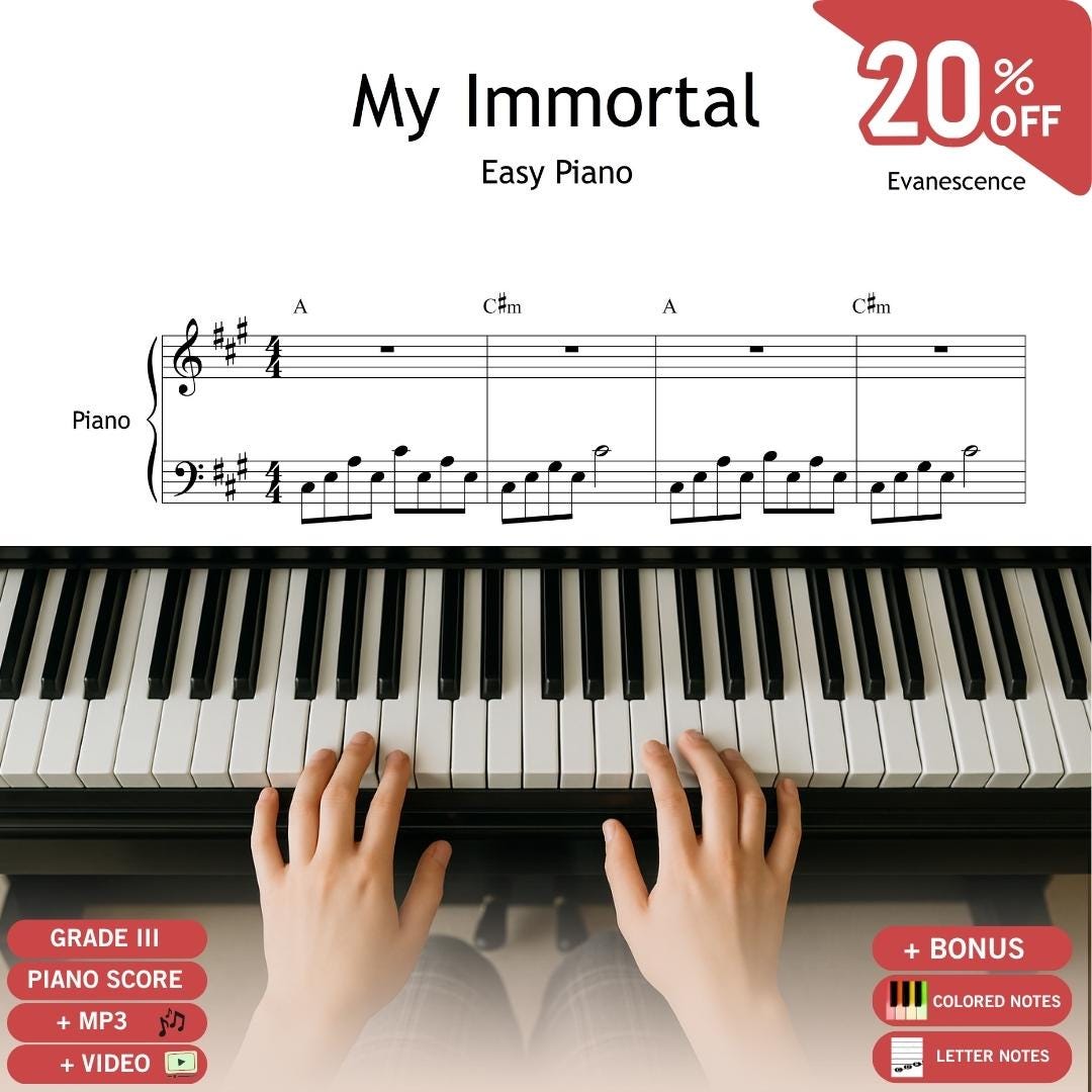 My Immortal – Evanescence | Grade 4–5 Easy Piano Sheet PDF - Etsy UK
