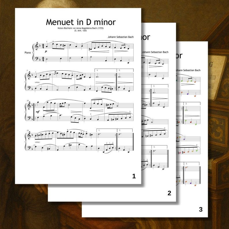 Bach's Menuet in D Minor – Easy Piano Sheet Music PDF by J.S. Bach for ...