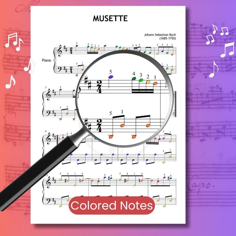 Bach Musette in D - Grade 2 Easy Piano Sheet Music PDF With Fingers ...